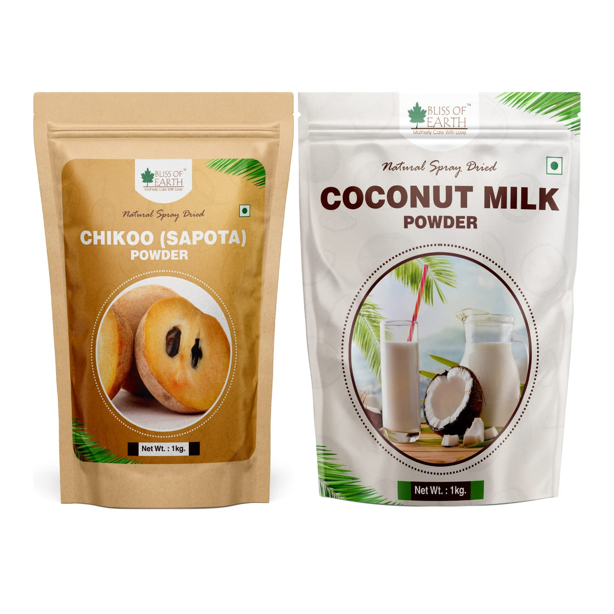 Bliss of Earth 1kg Chikoo (Sapota) Powder & 1kg Coconut Milk Powder Na